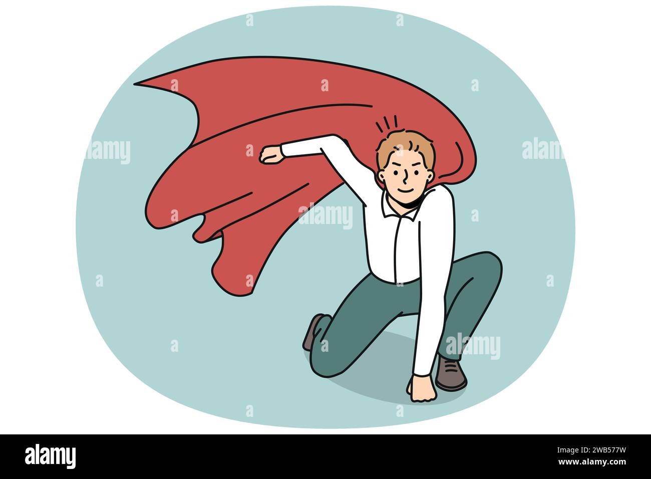 Motivated businessman in superhero costume feel powerful and decisive ...