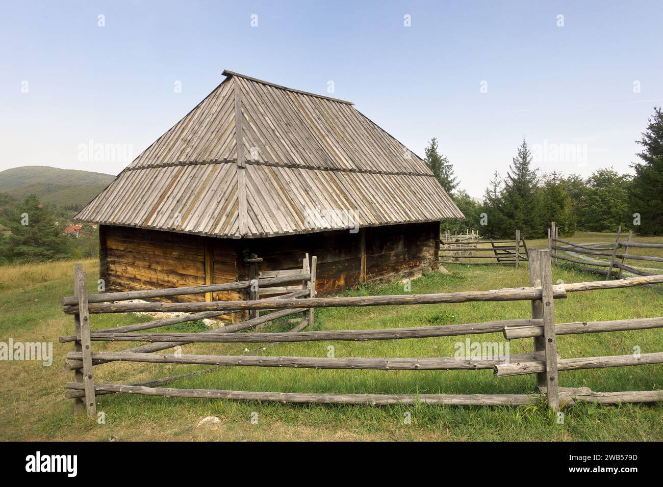 old wooden stable with fence for farm animals in Open-Air Museum Old ...