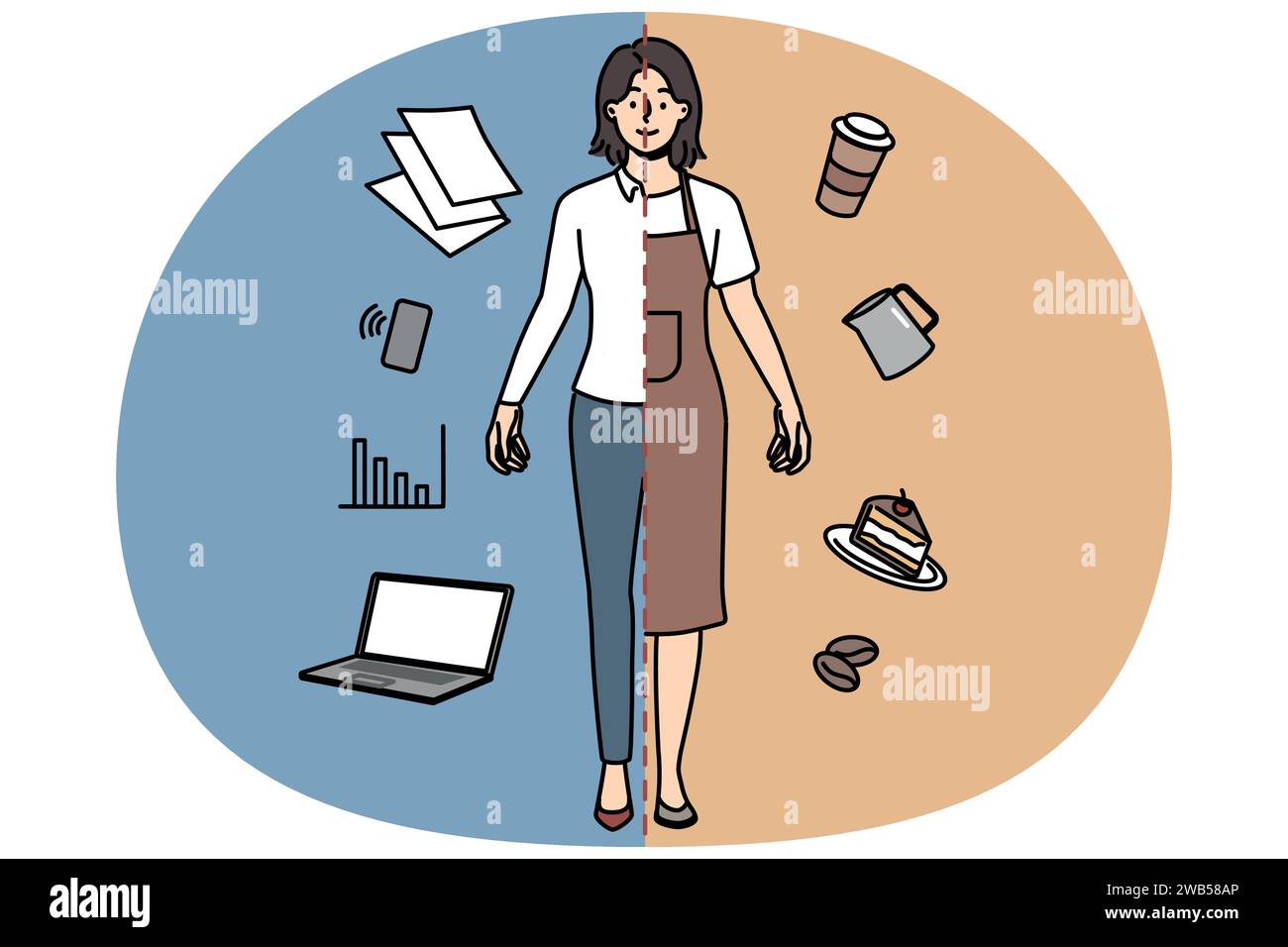 Smiling young woman with two occupation being waitress and office ...