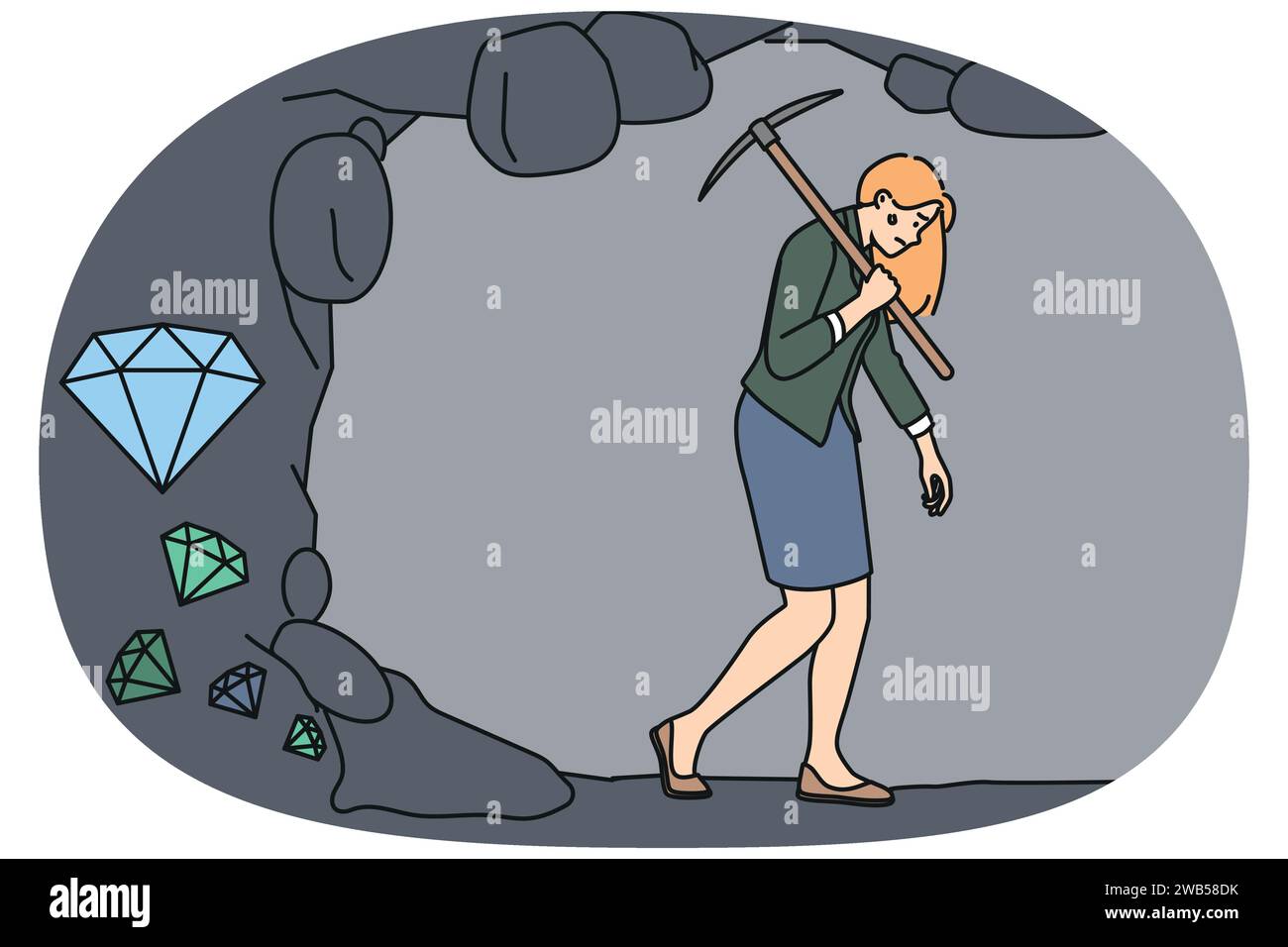 Tired businesswoman quit struggle with diamonds digging feeling ...