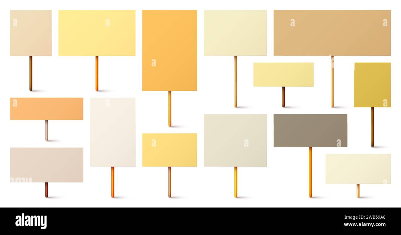 Blank colorful protest sign with wooden holder. Realistic vector ...