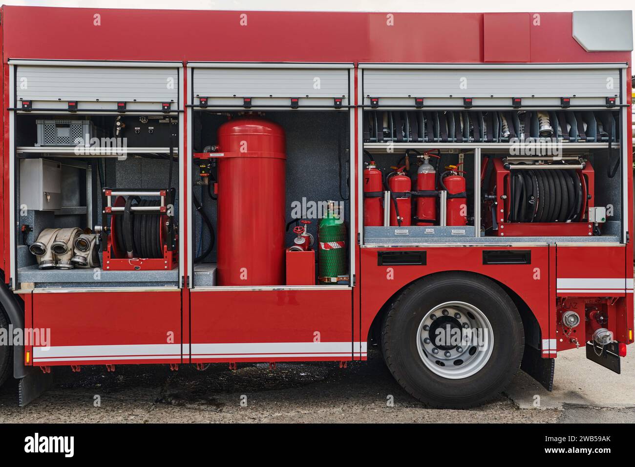 A state-of-the-art firetruck, equipped with advanced rescue technology ...