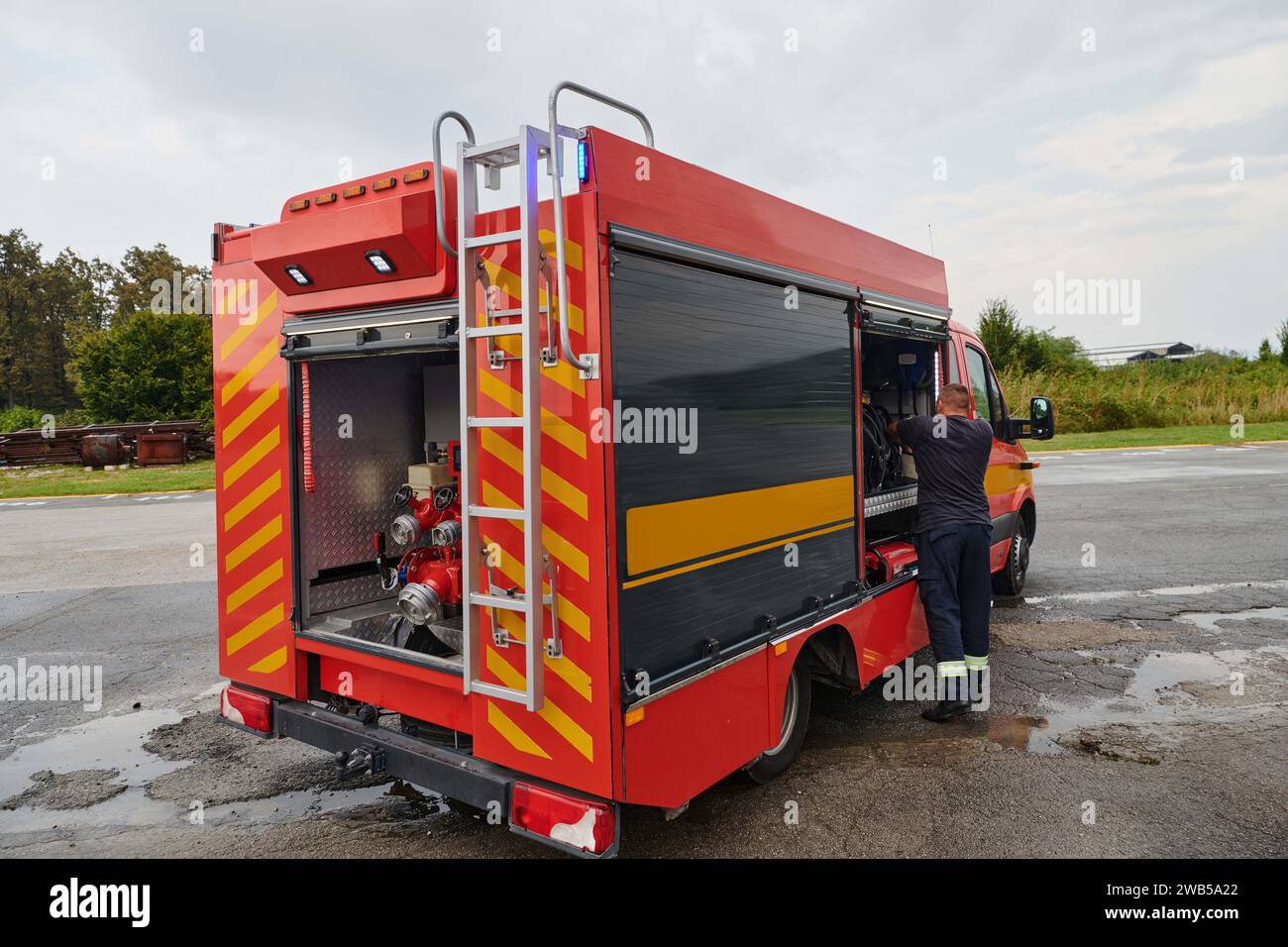 A state-of-the-art firetruck, equipped with advanced rescue technology ...