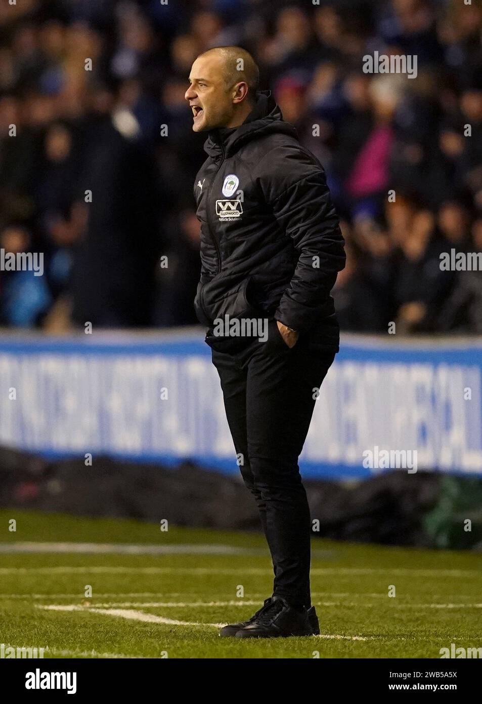 Wigan Athletic manager Shaun Maloney on the touchline during the ...
