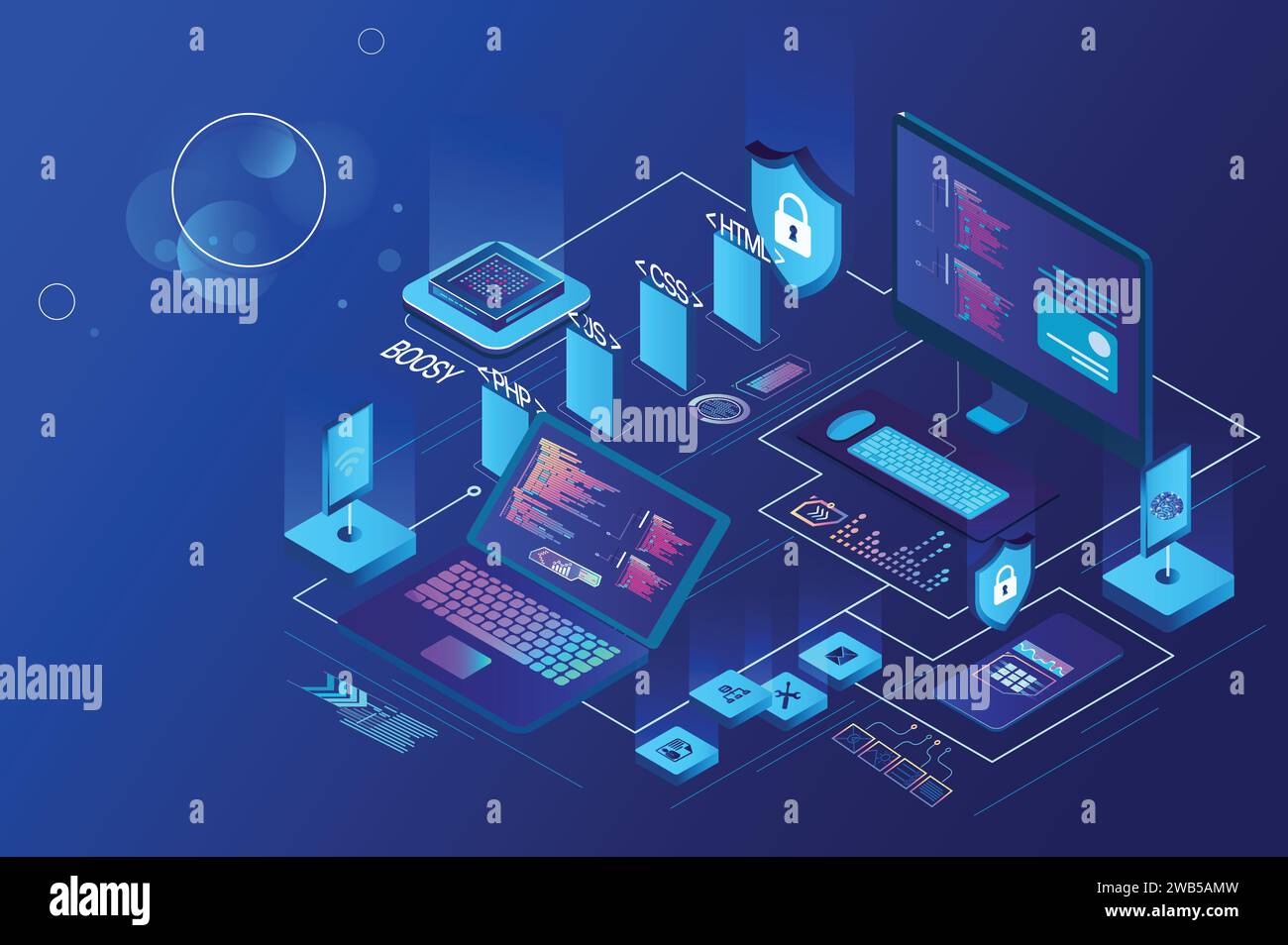 web technology conceptual banner background design illustrator Stock ...