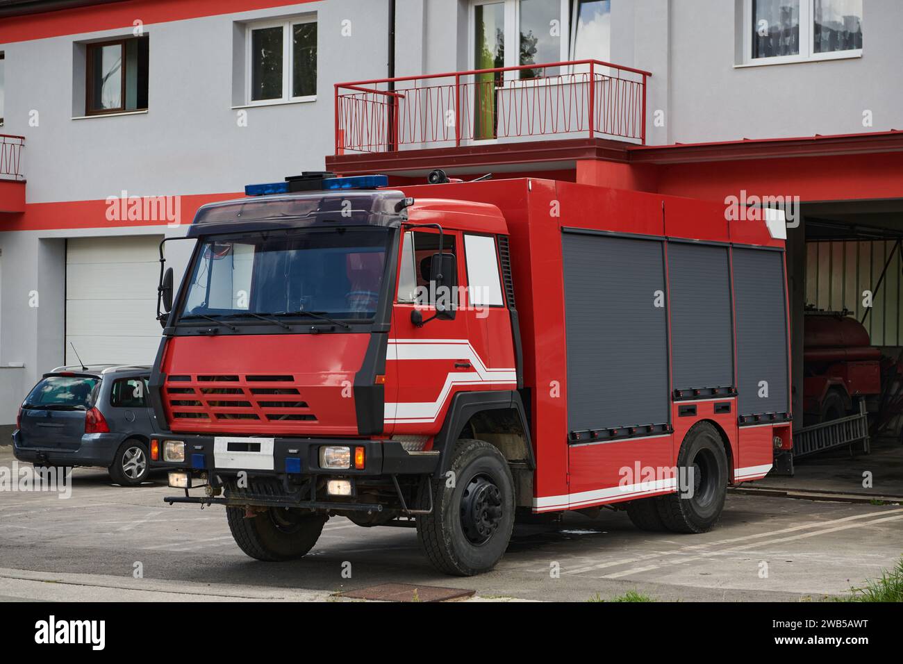 A state-of-the-art firetruck, equipped with advanced rescue technology ...