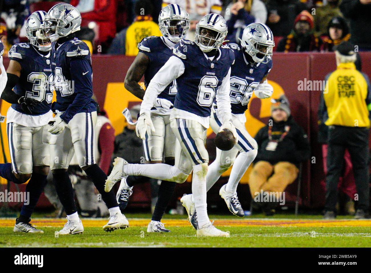 Dallas Cowboys safety Donovan Wilson (6) celebrates his interception ...