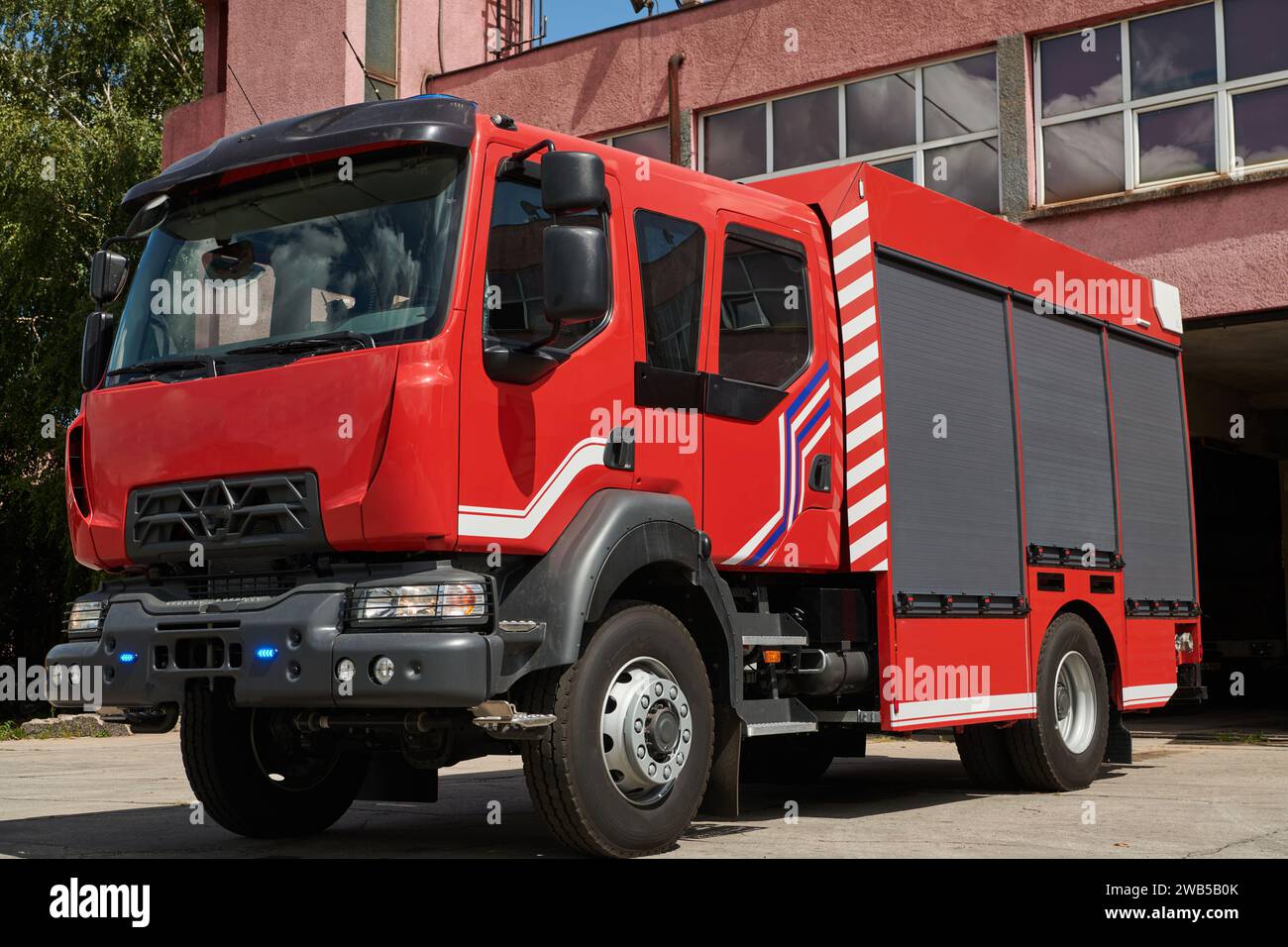 A state-of-the-art firetruck, equipped with advanced rescue technology ...