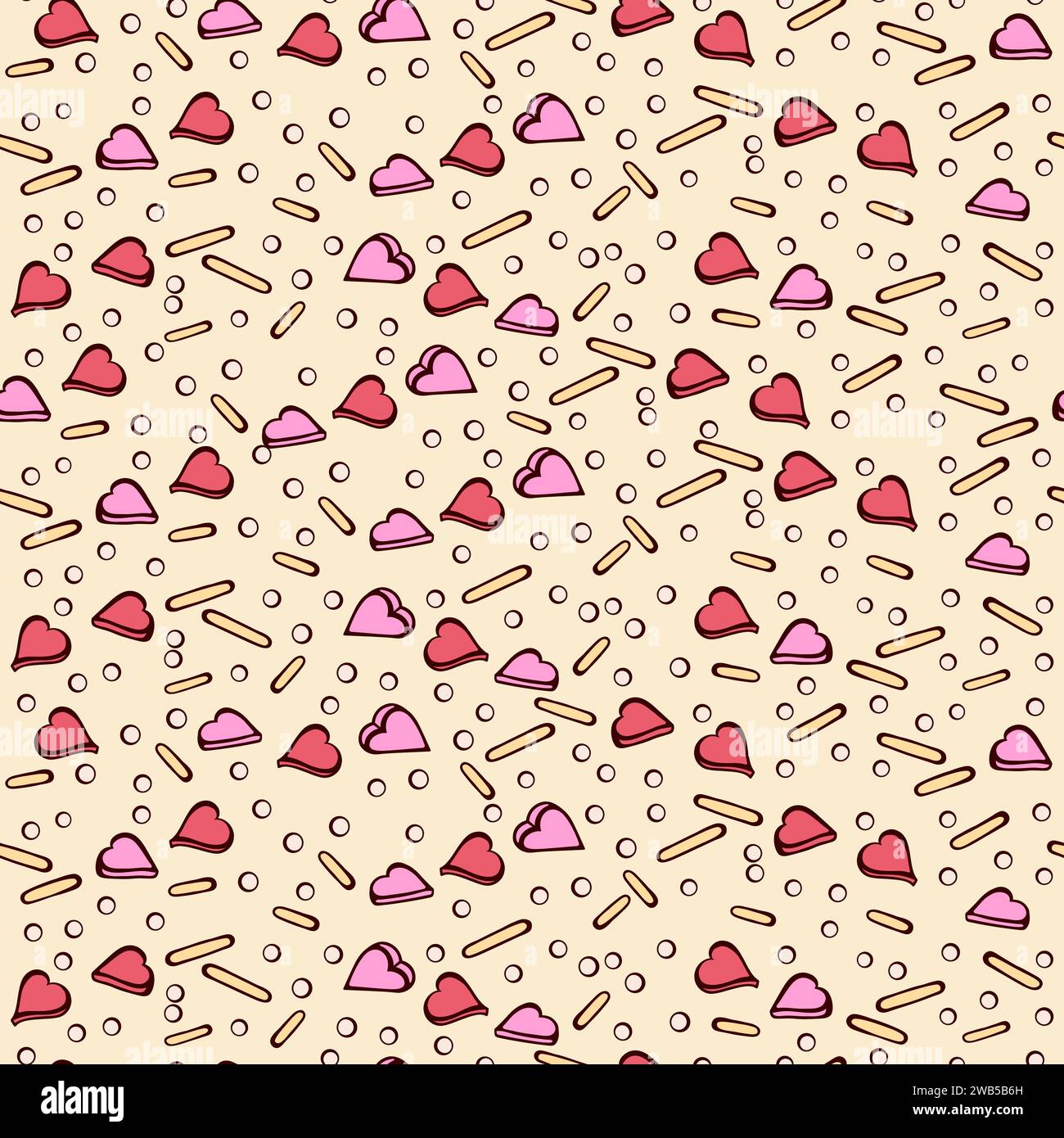 Cute Hand Drawn Cake Sprinkle Sweets. Vector Desserts Seamless Pattern ...