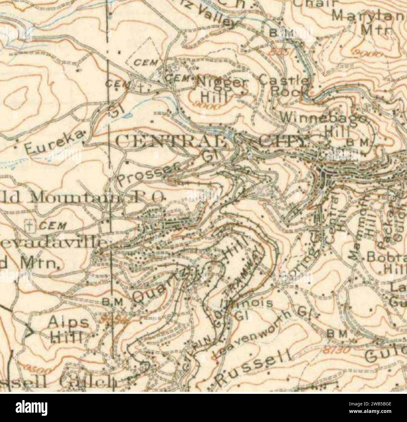 (1.21) Gilpin Tram, Central City topographical map of 1912 Stock Photo ...