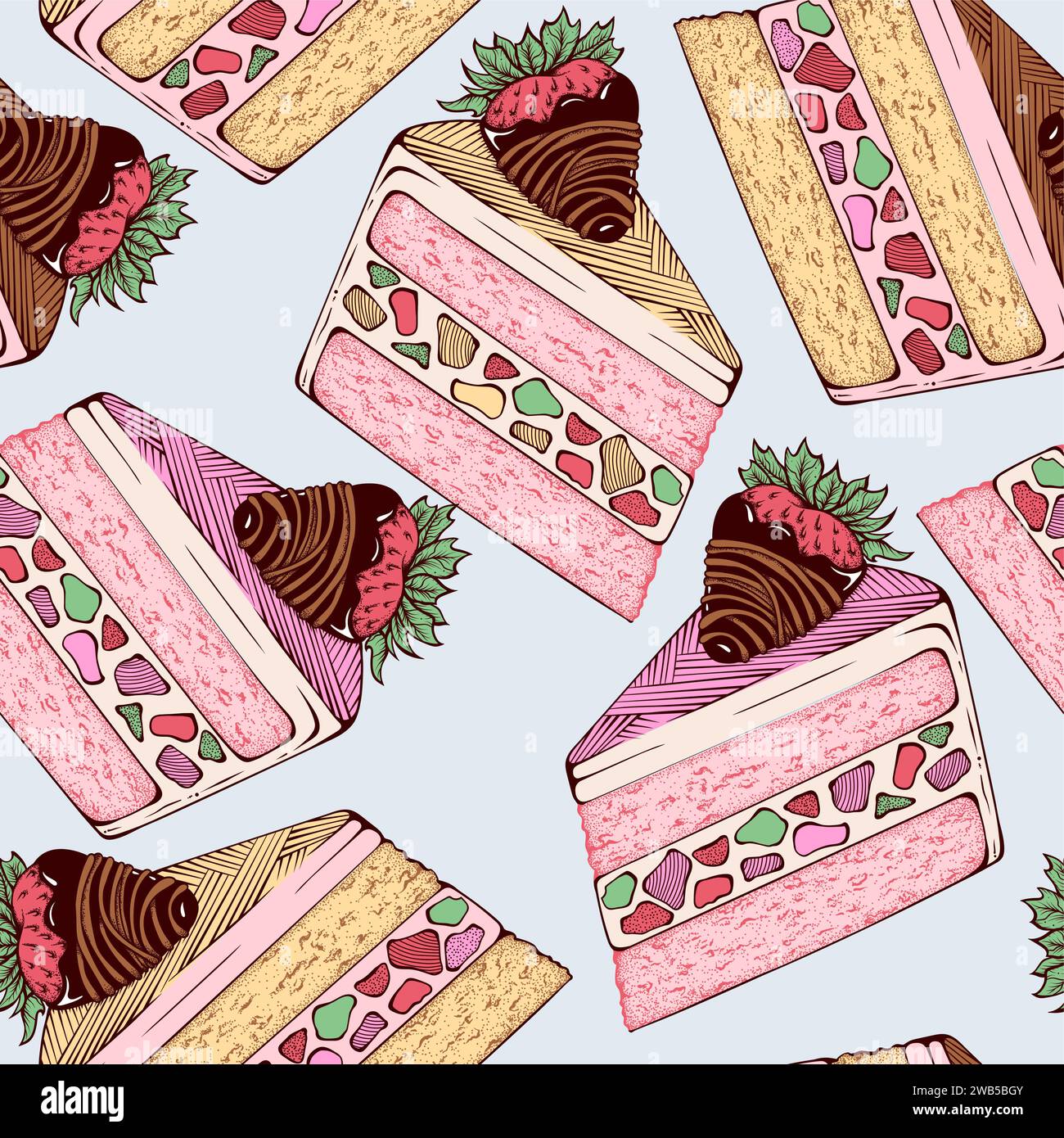 Cute Hand Drawn Cake Pieces Sweets. Vector Desserts Seamless Pattern Stock Vector Image & Art ...