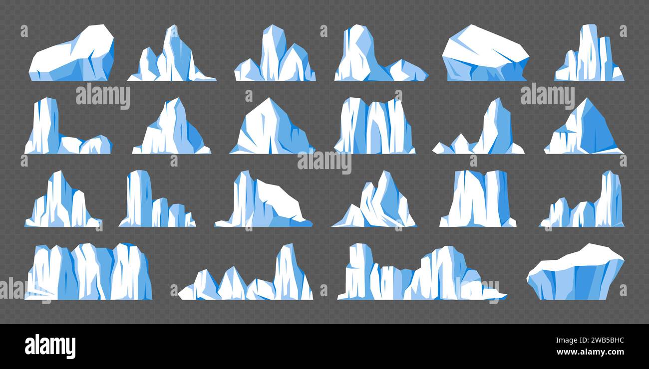 Floating icebergs collection. Drifting arctic glacier, block of frozen ...