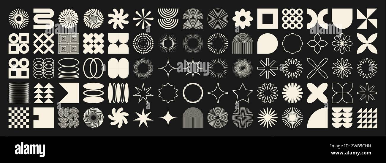 Brutalist geometric shapes, symbols. Simple primitive elements and forms. Bauhaus retro design ...