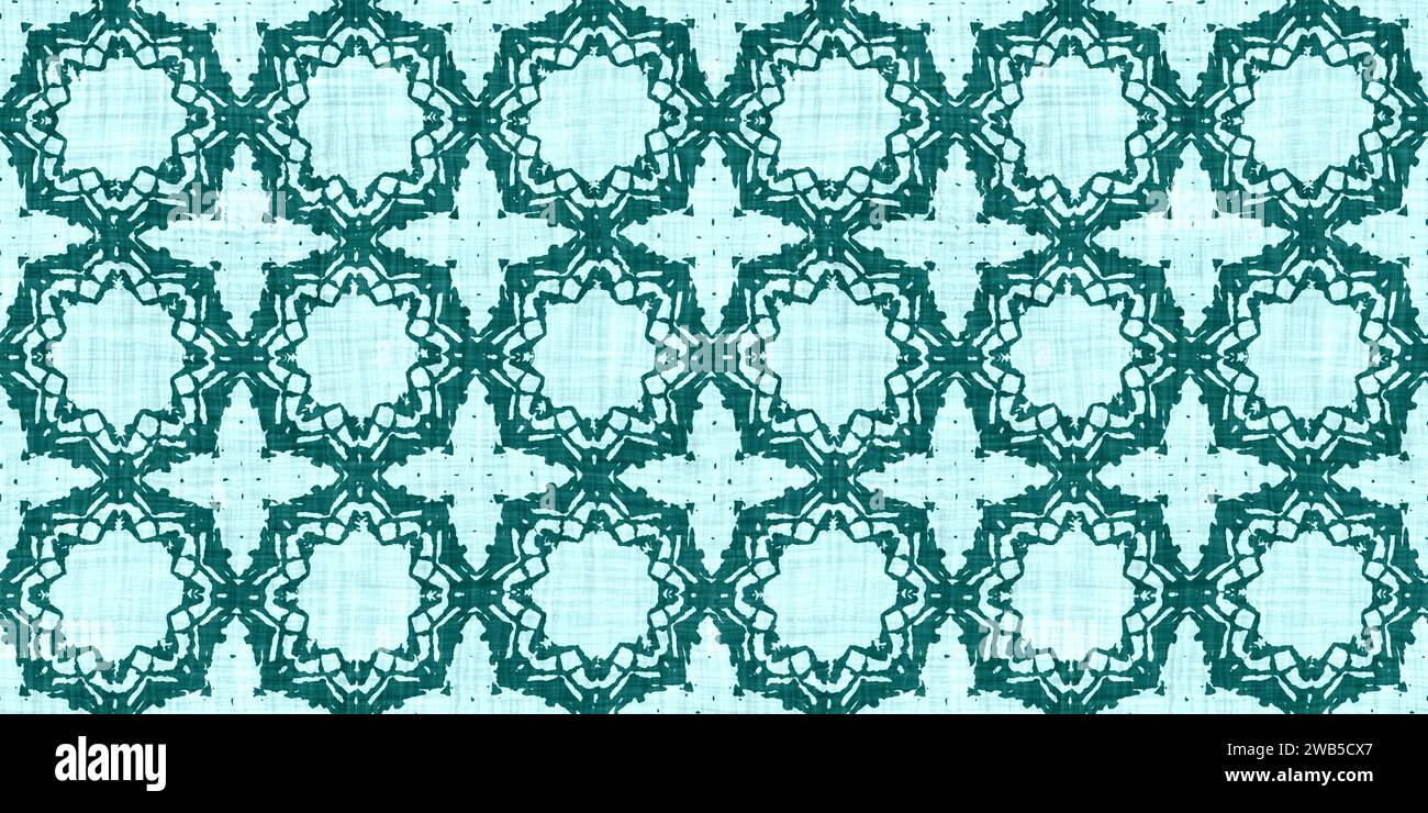 Teal green white vibrant watercolor batik azulejos tile border banner ...