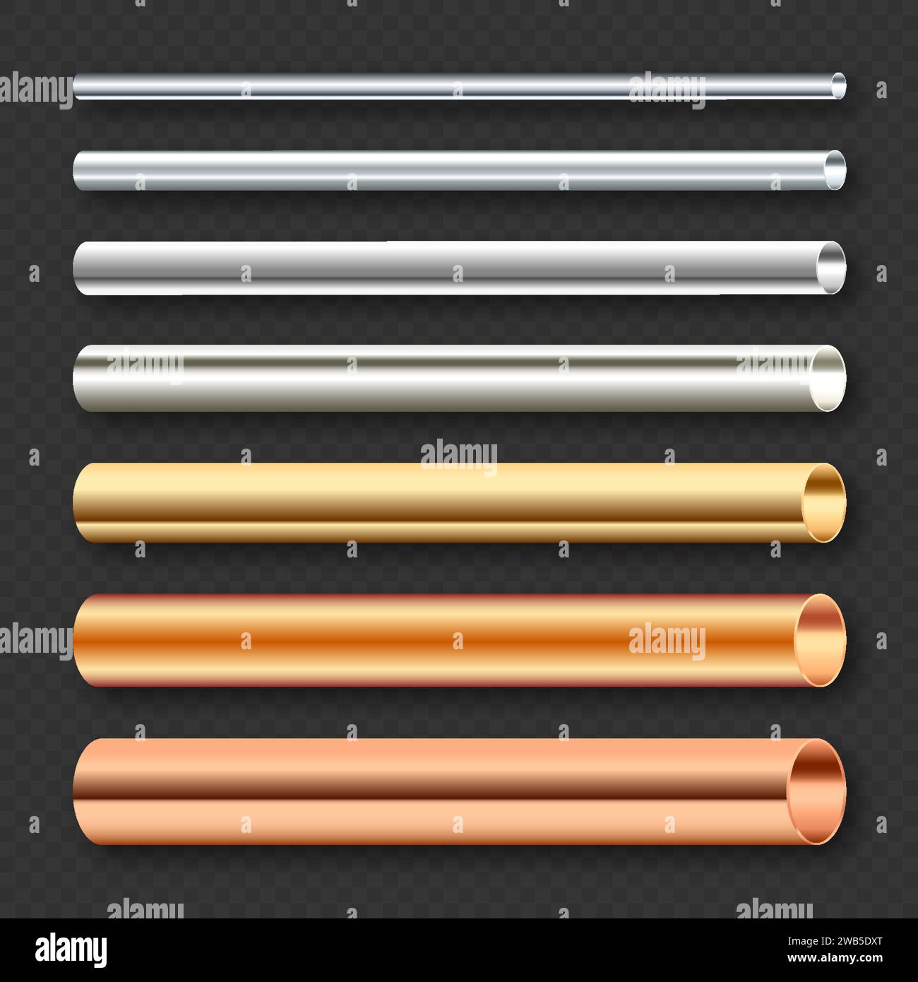 Steel and copper pipes collection. Construction material, pipeline ...