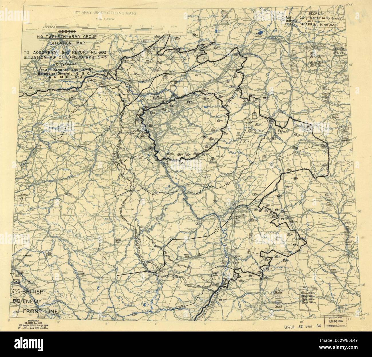 (April 4, 1945), HQ Twelfth Army Group situation map Stock Photo - Alamy
