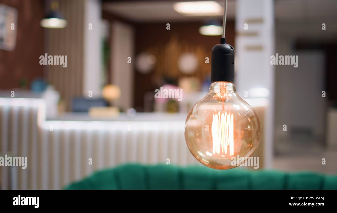 Empty hotel reception interior with beautiful stylish lights and ...