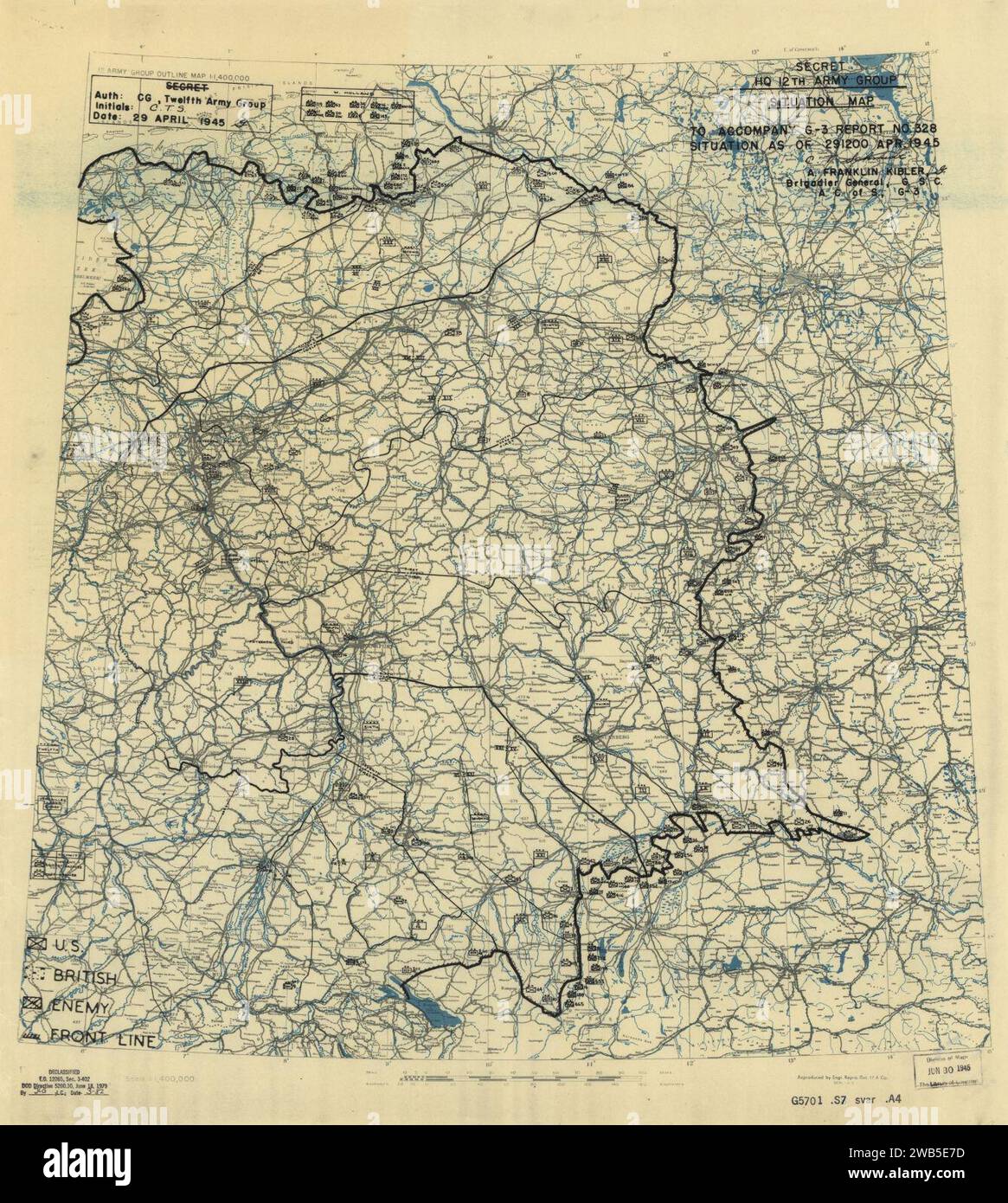 (April 29, 1945), HQ Twelfth Army Group situation map Stock Photo - Alamy