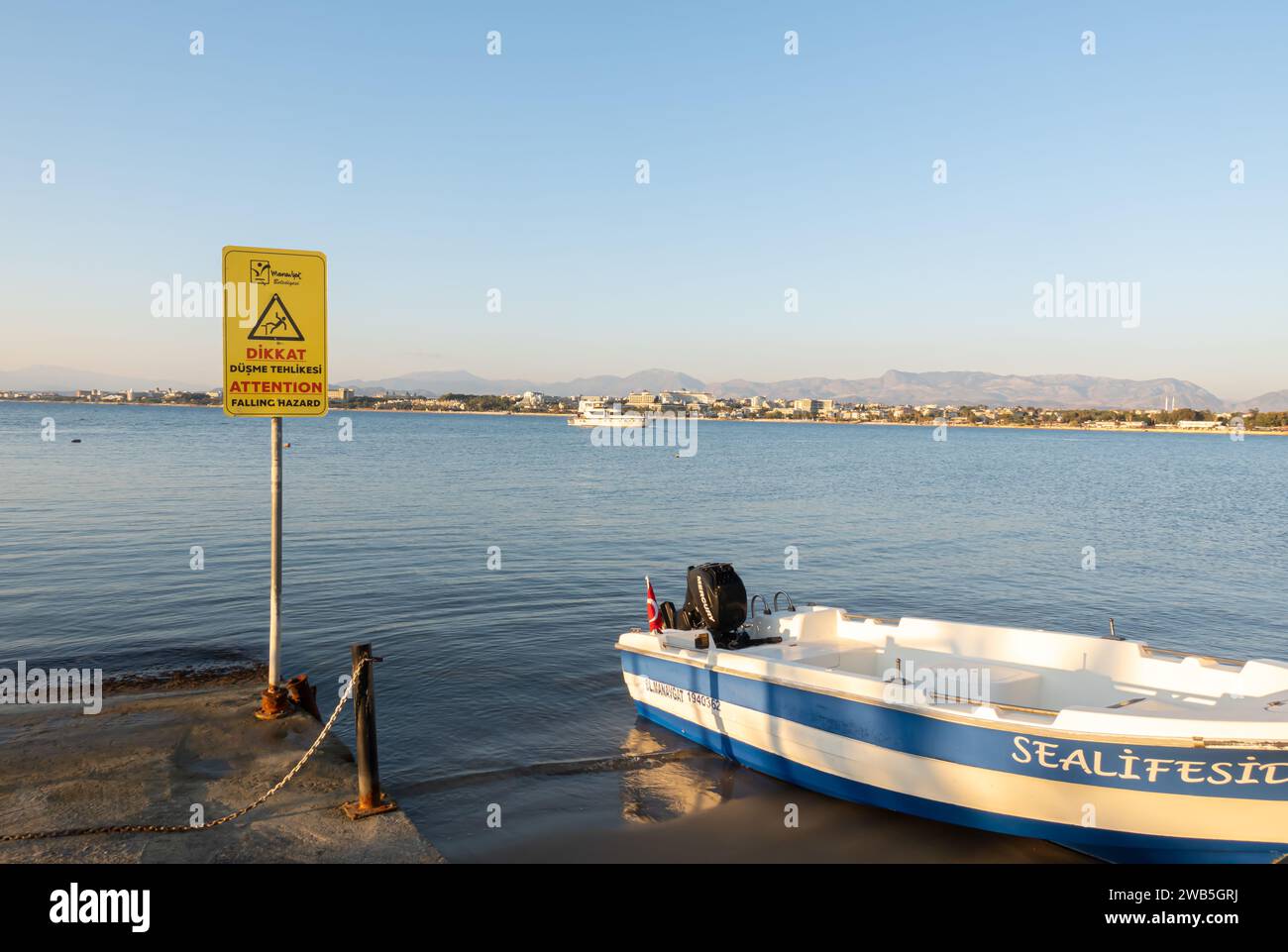 Boat pier, tourist destination of Side Antalya Turkey bay Stock Photo ...