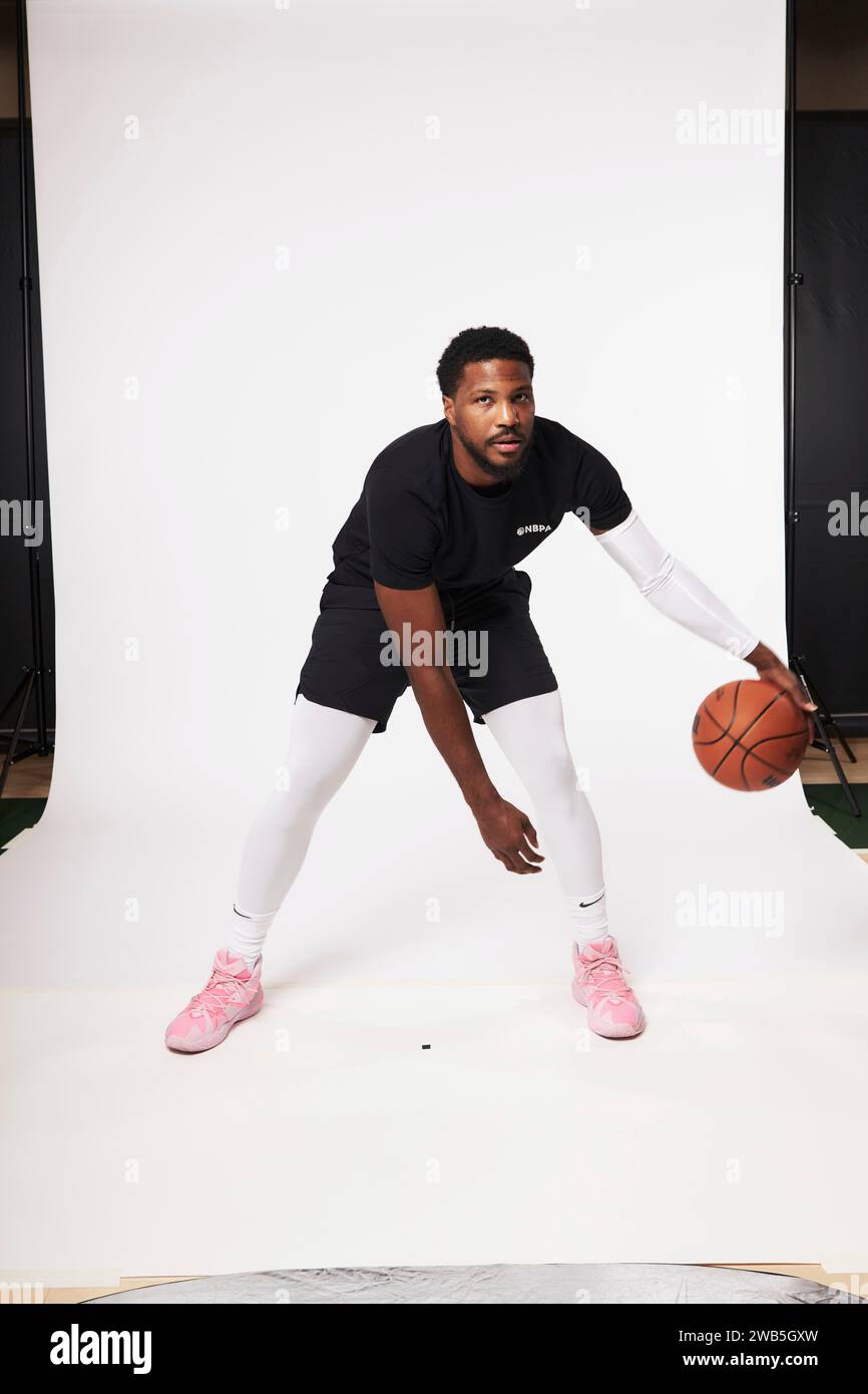 Malik Beasley poses for a portrait on October 2, 2023 in Milwaukee ...