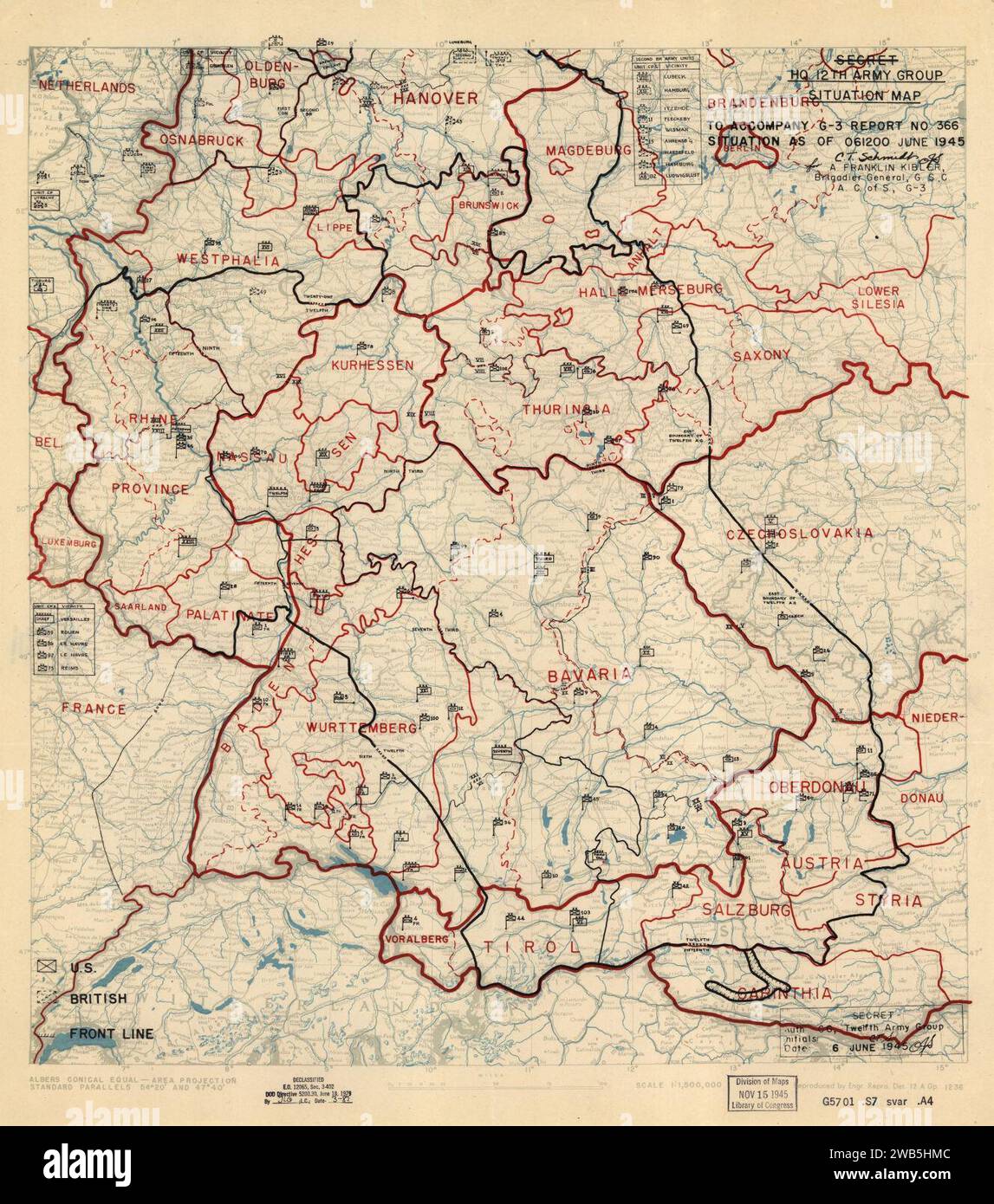 (June 6, 1945), HQ Twelfth Army Group situation map Stock Photo - Alamy