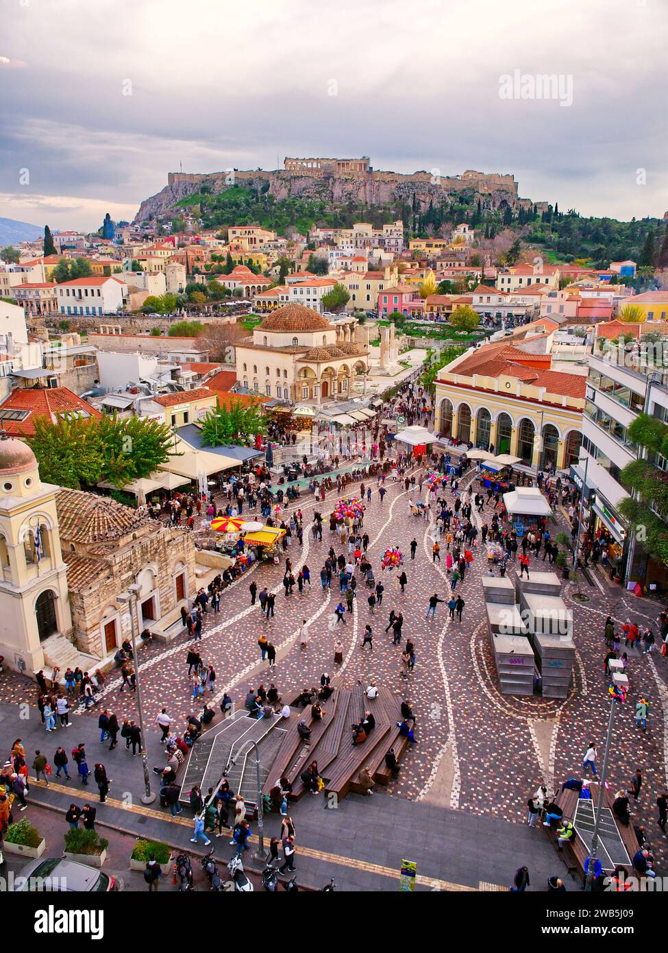Monastiraki square and Acropolis high angle view, Athens, Greece Stock ...