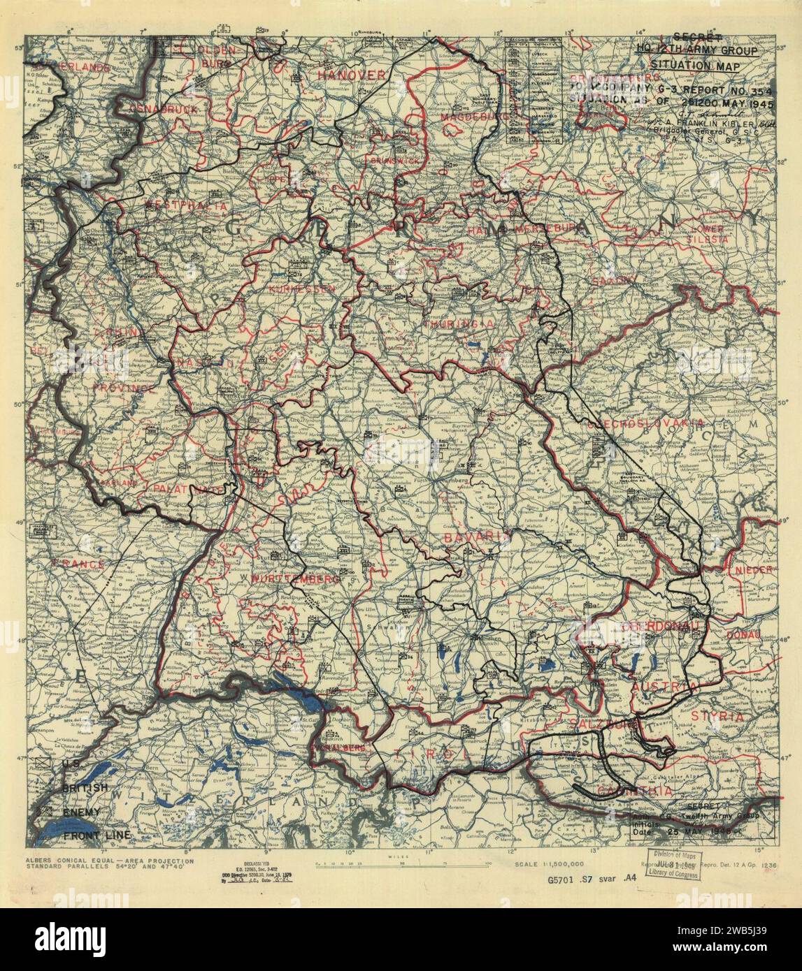 (May 25, 1945), HQ Twelfth Army Group situation map Stock Photo - Alamy