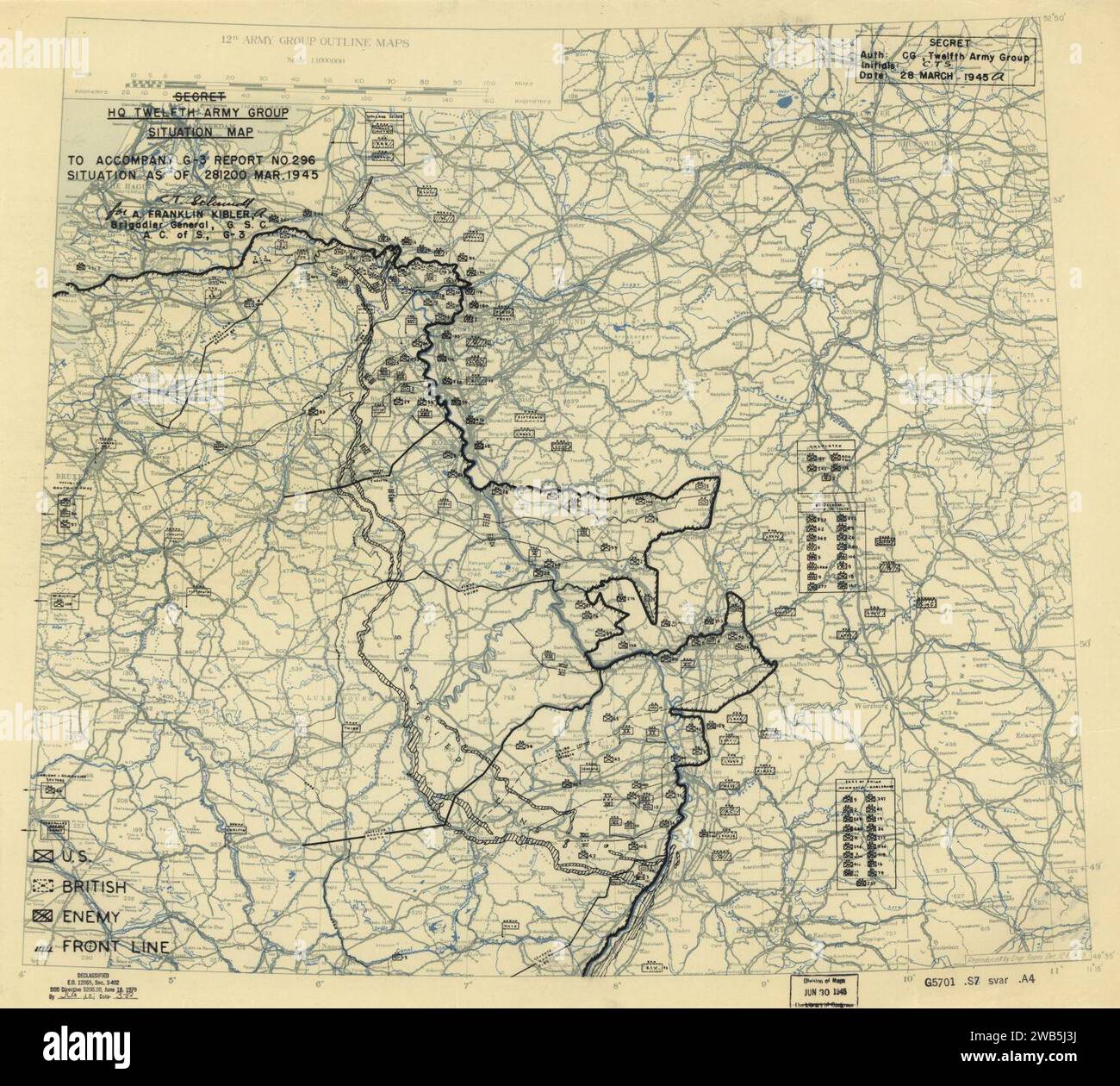 (March 28, 1945), HQ Twelfth Army Group situation map Stock Photo - Alamy