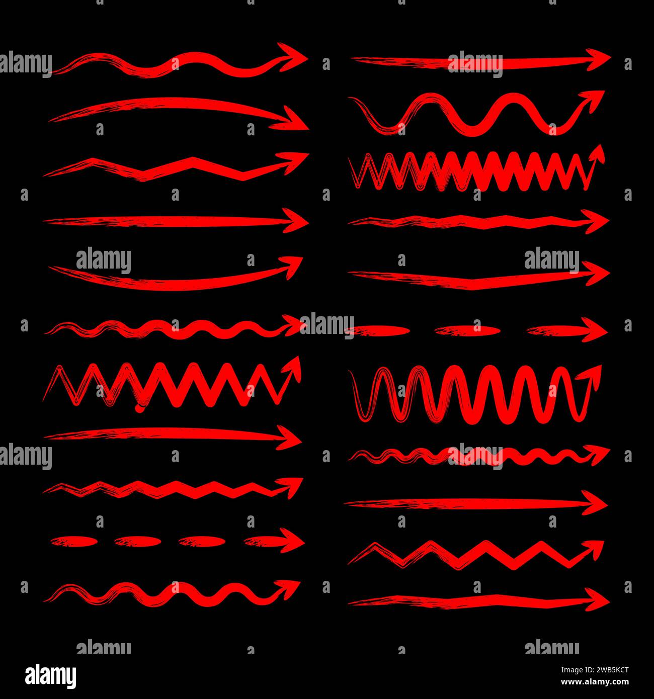 Grunge hand drawn arrows, highlighter lines. Red marker stroke, brush ...