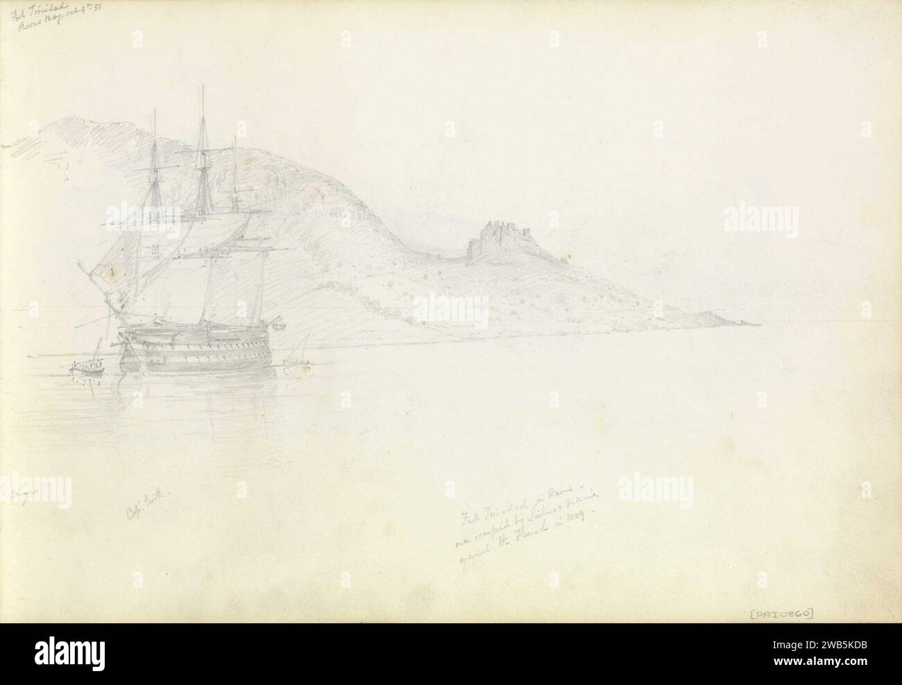 (Recto) HMS 'Ganges' off Fort Trinidad, Rosas Bay, south-eastern Spain ...