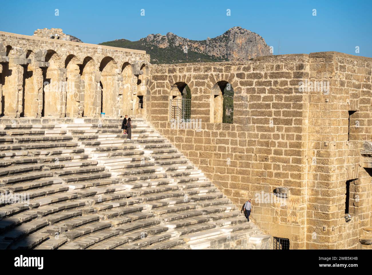 Aspendos theatre, Aspendos amphitheater, tourists. Turkey Stock Photo ...
