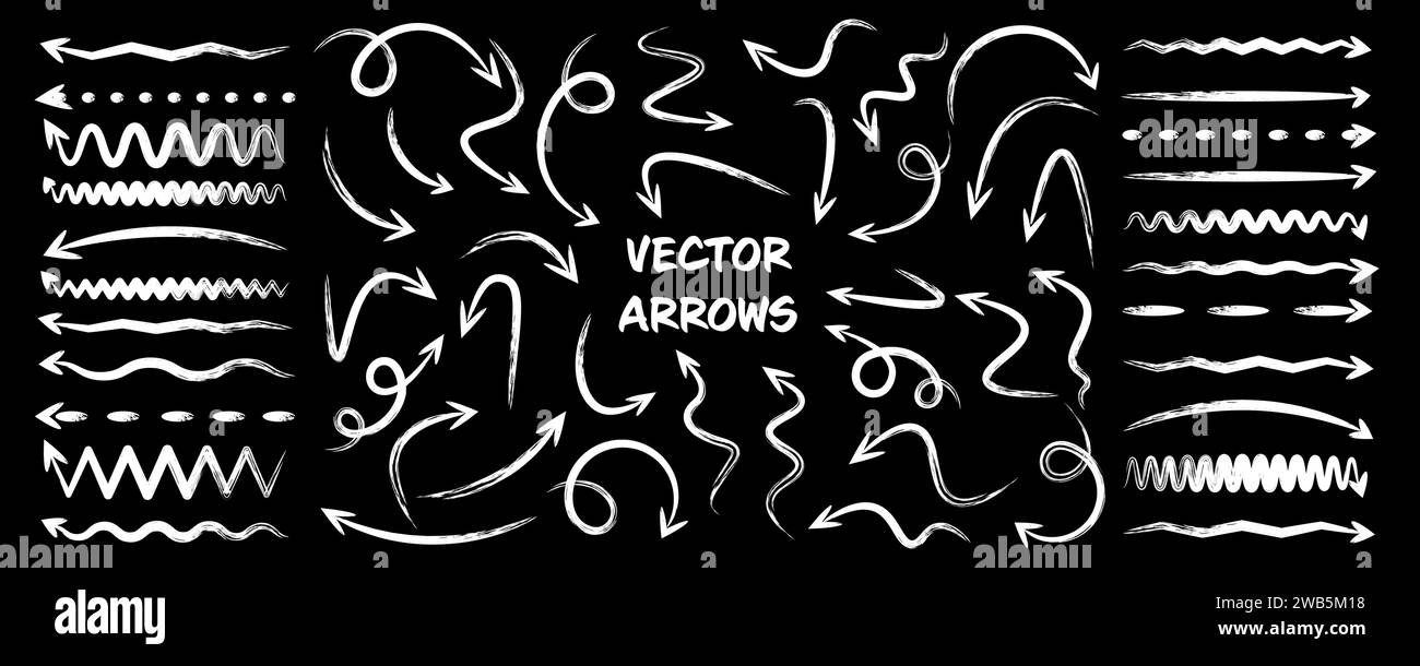 Grunge hand drawn arrows, highlighter lines. Marker stroke, brush pen ...