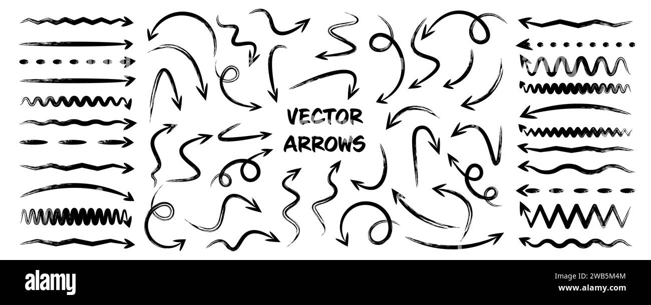 Grunge hand drawn arrows, highlighter lines. Marker stroke, brush pen ...