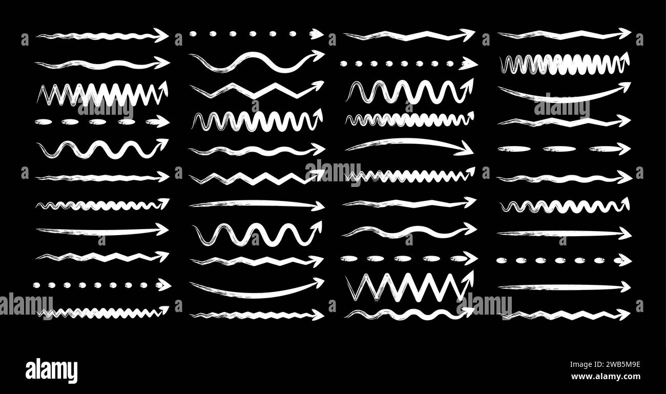 Grunge hand drawn arrows, highlighter lines. Marker stroke, brush pen ...