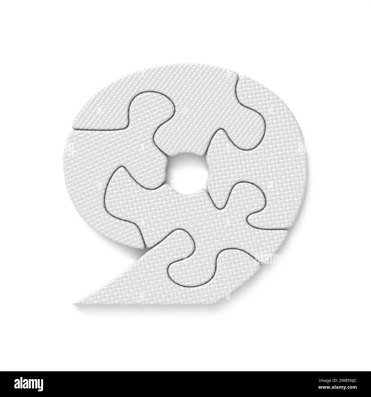 White jigsaw puzzle font Number 9 NINE 3D rendering illustration ...