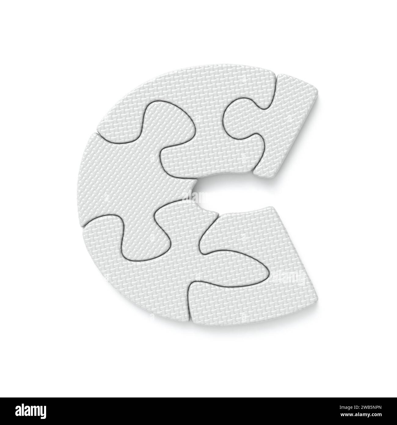 White jigsaw puzzle font Letter C 3D rendering illustration isolated on ...