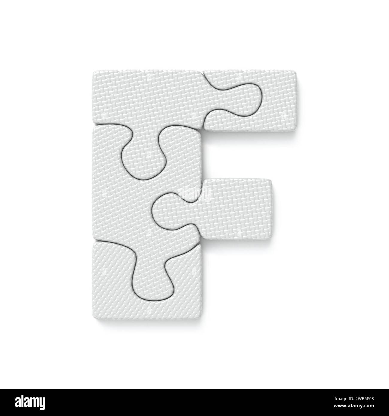 White jigsaw puzzle font Letter F 3D rendering illustration isolated on ...