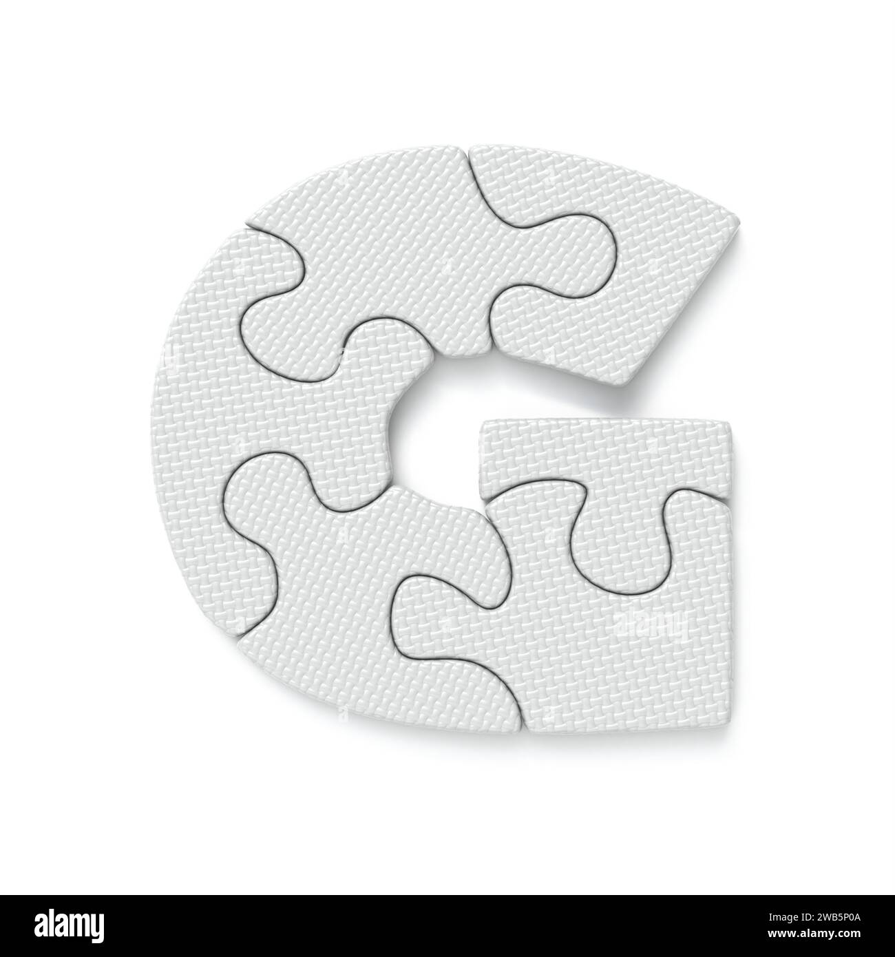 White jigsaw puzzle font Letter G 3D rendering illustration isolated on ...