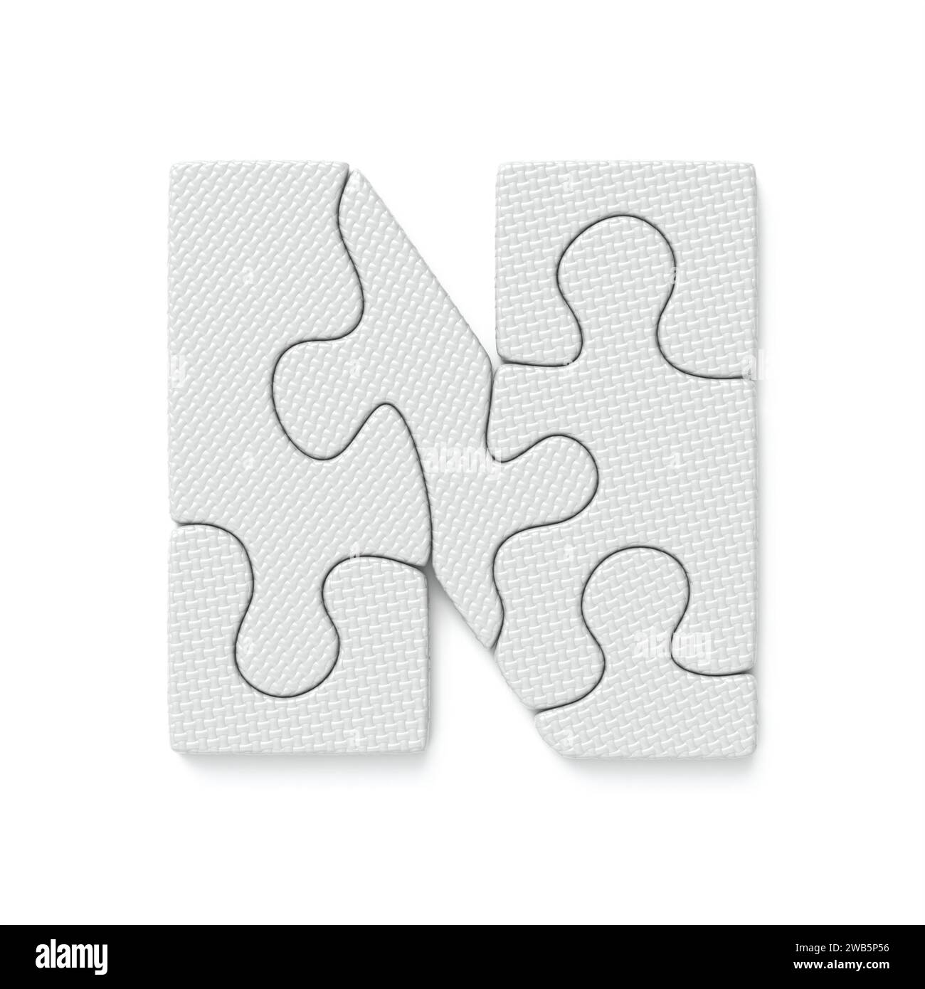White jigsaw puzzle font Letter N 3D rendering illustration isolated on ...