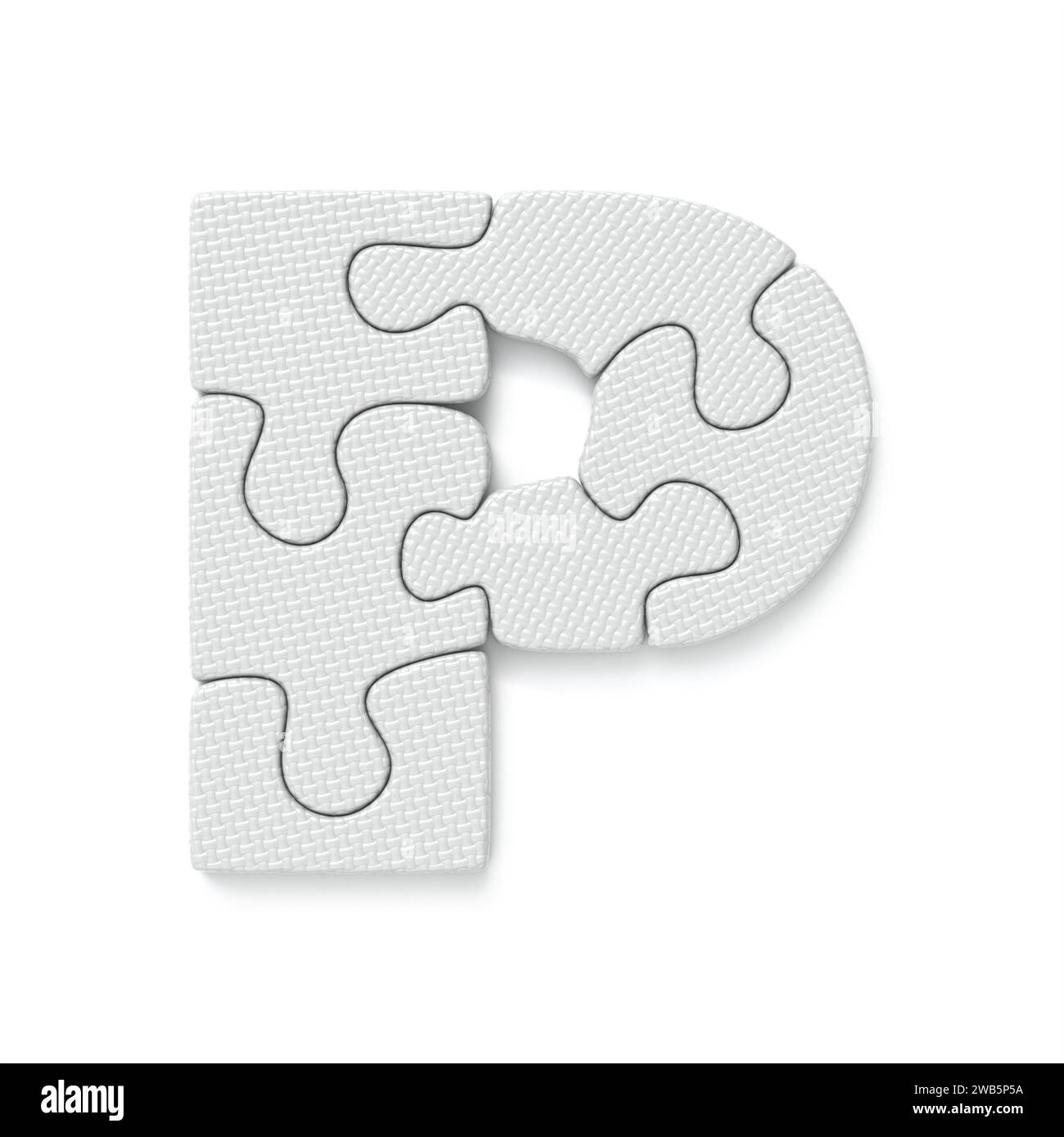 White jigsaw puzzle font Letter P 3D rendering illustration isolated on ...