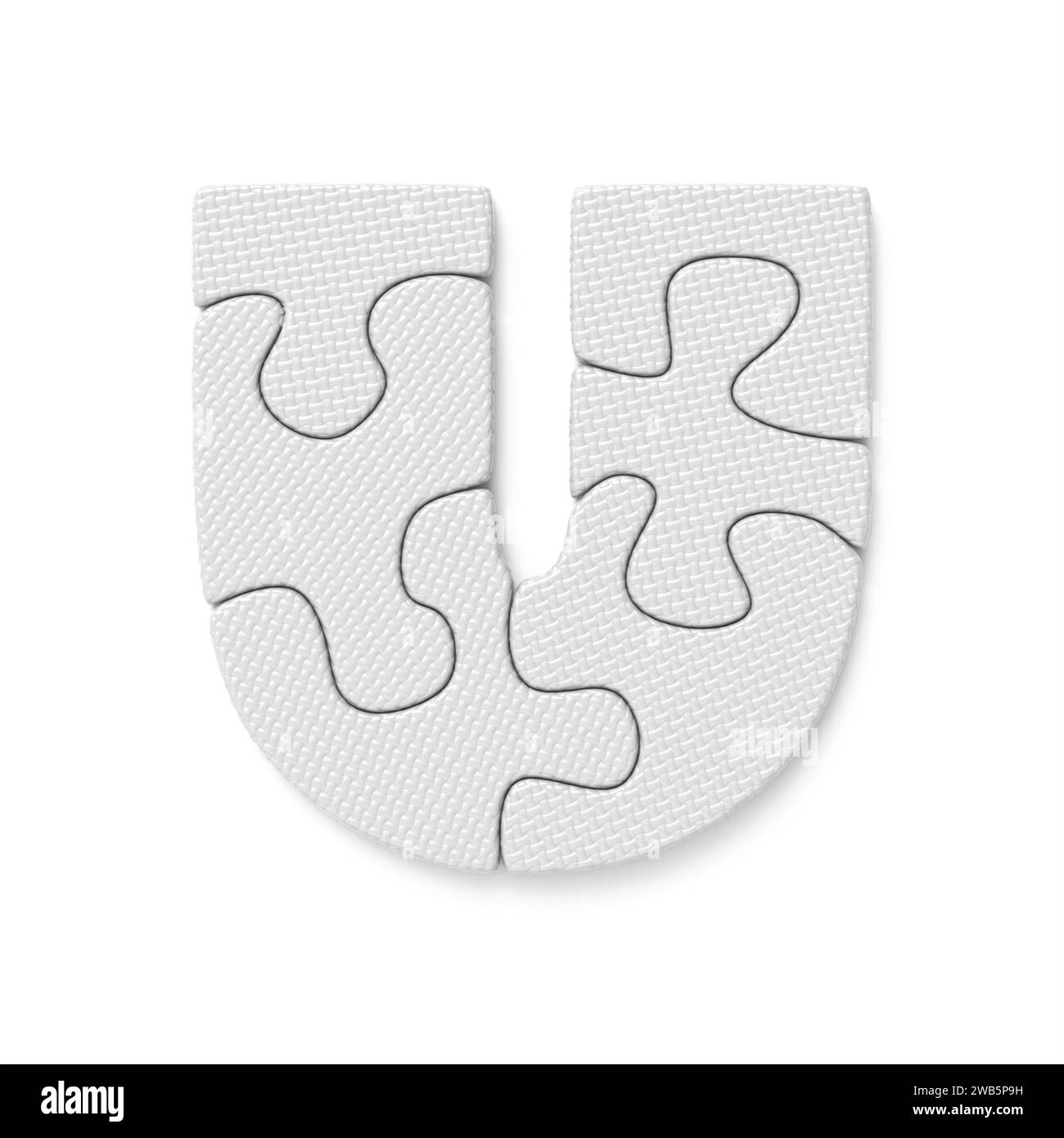 White jigsaw puzzle font Letter U 3D rendering illustration isolated on ...