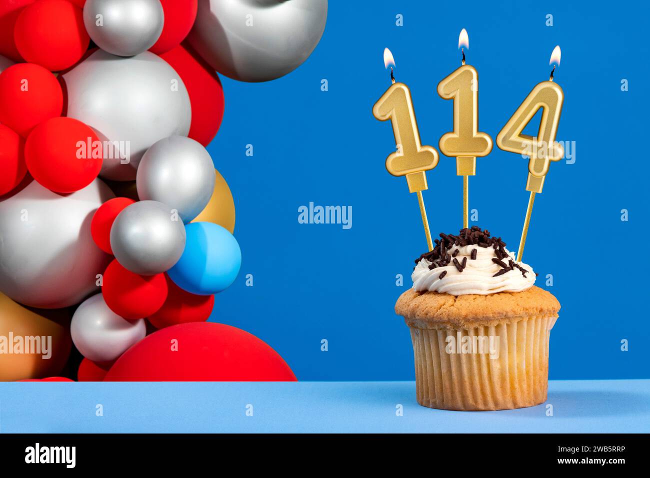 Birthday card with balloons - Candle number 114 Stock Photo - Alamy