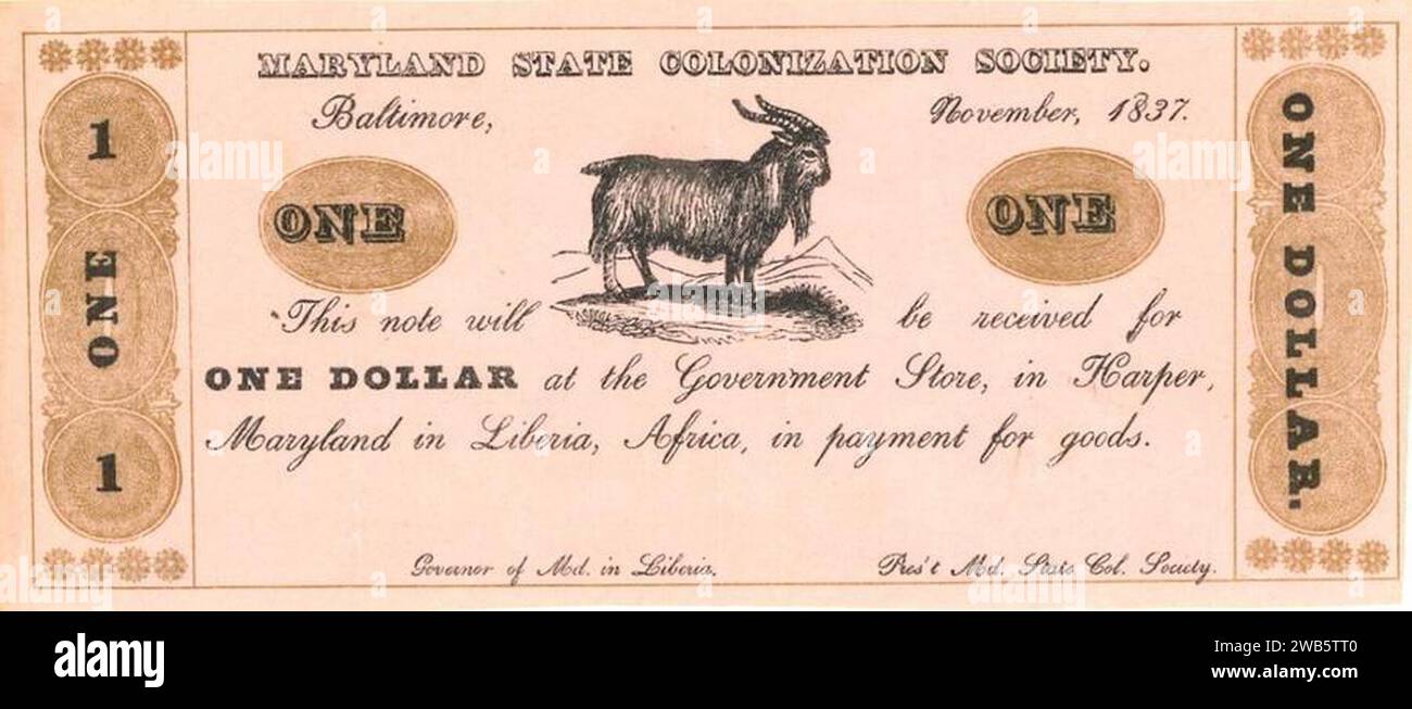 1 Dollar - Society for the Colonization of Free People of Color of ...