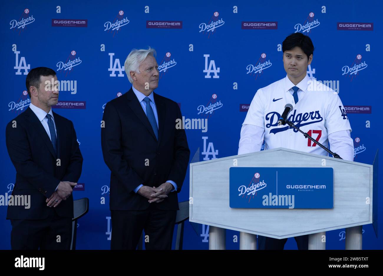 Los Angeles, USA. 14th Dec, 2023. Dodgers owner, Mark Walter (L) and ...