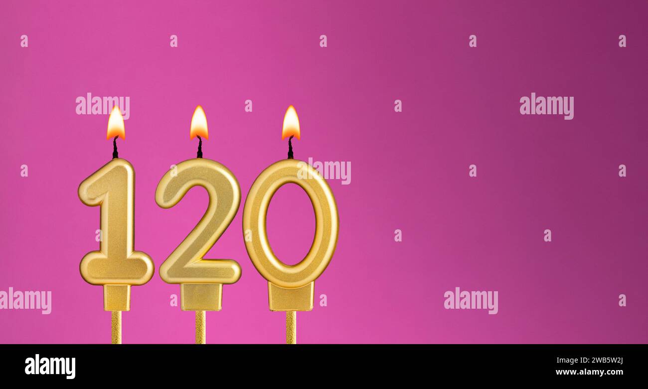Birthday card with candle number 120 - purple background Stock Photo ...