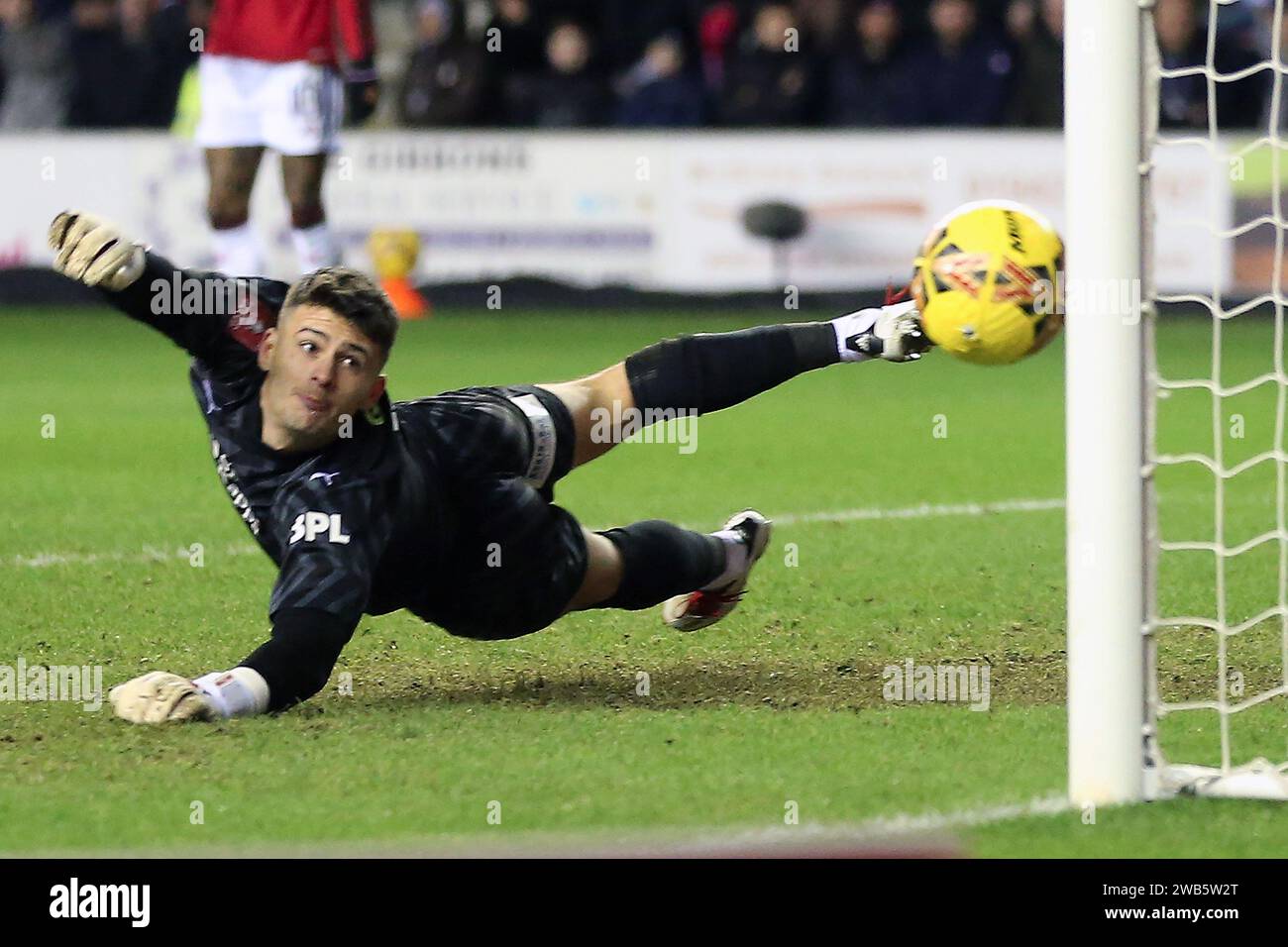 Wigan, UK. 08th Jan, 2024. Sam Tickle, the Wigan Athletic goalkeeper ...