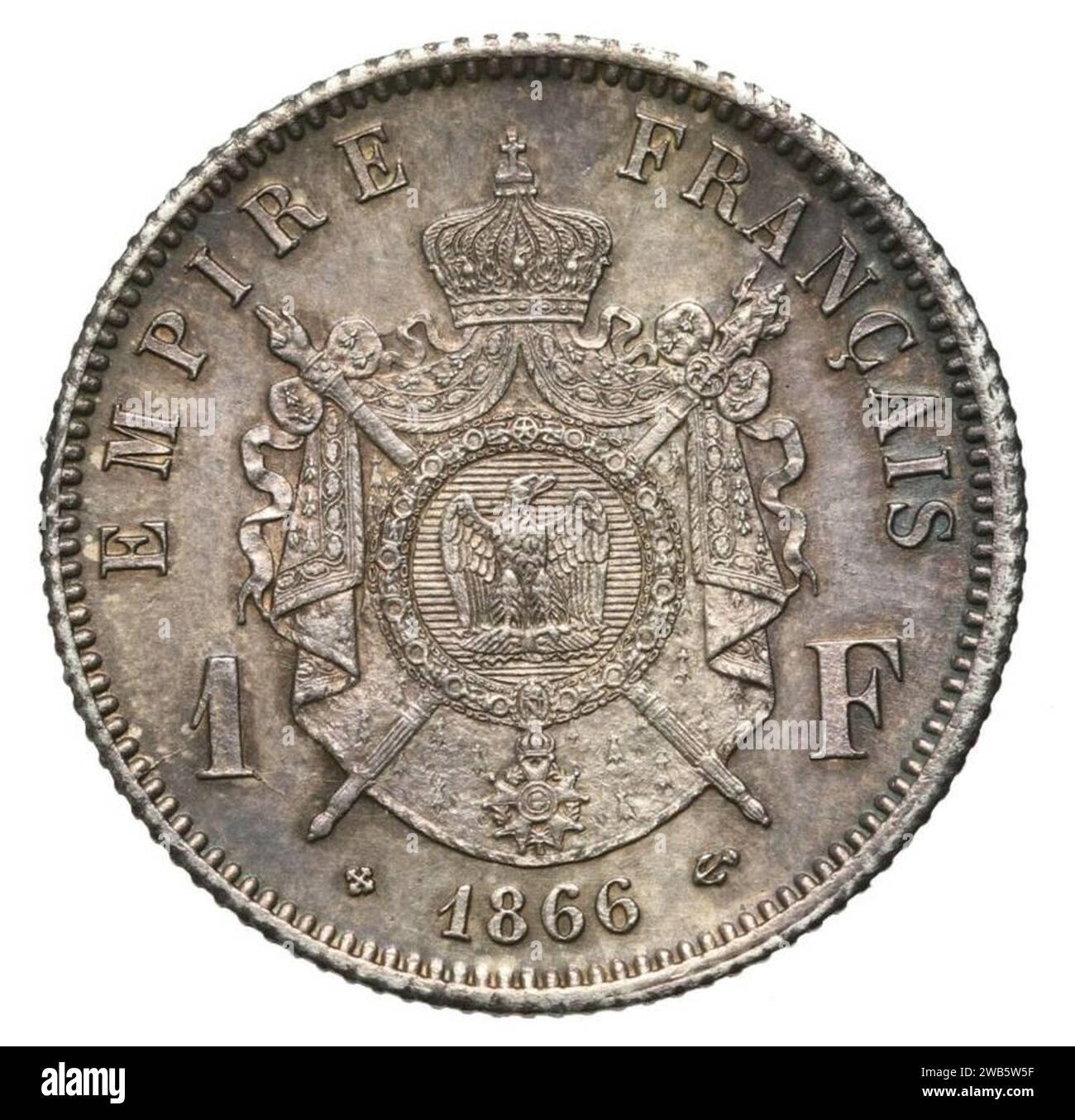 1 Franc - French Empire - Napoleon III, Strasbourg Mint (1866) Bielik ...