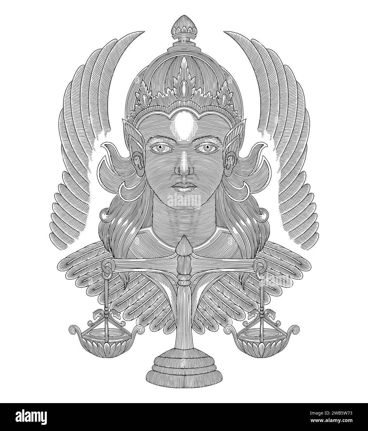 Libra man zodiac charater with crown, scale, and wing, Vintage ...