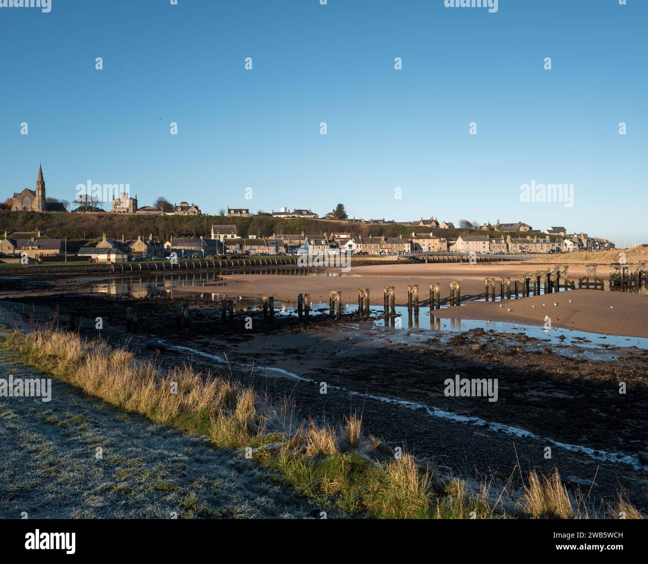 8 January 2024. Lossiemouth,Moray,Scotland. This is the River Lossie at ...