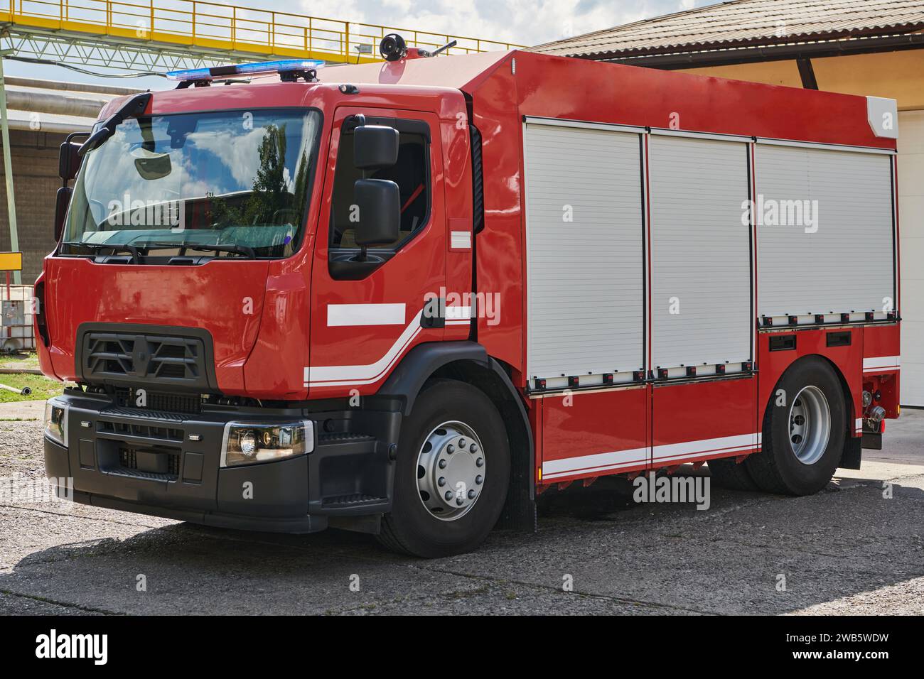 A state-of-the-art firetruck, equipped with advanced rescue technology ...